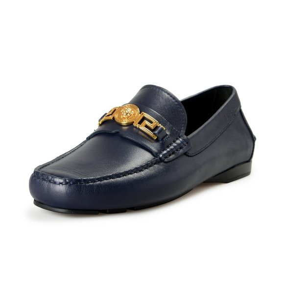 Versace | Shoes | Versace Mens Blue 0 Leather Gold Medusa Car Shoes ...